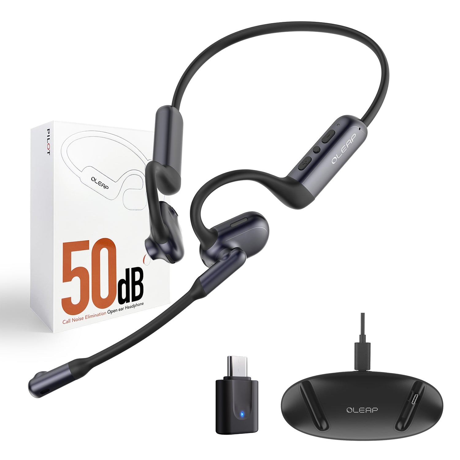 Oleap Pilot: Open-Ear Business Headset with Mic & ENC